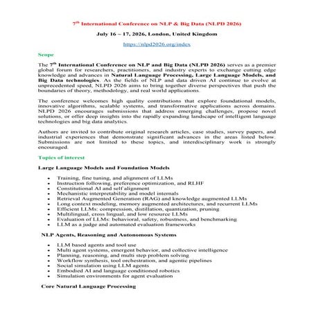 7th International Conference on NLP & Big Data (NLPD 2026) | PDF
