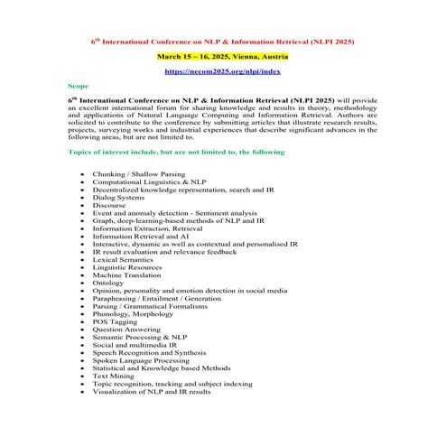 6th International Conference on NLP & Information Retrieval (NLPI 2025 ...