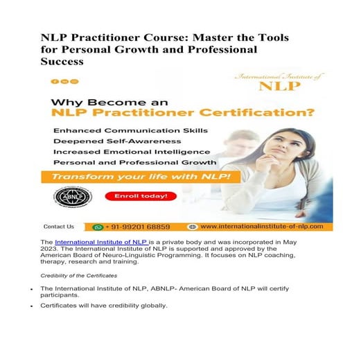 NLP Practitioner Course: Master the Tool | PDF
