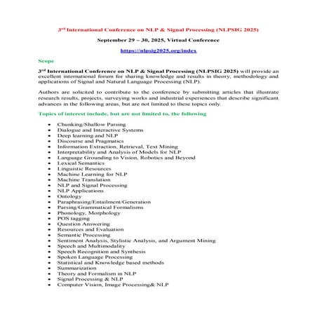 3rd International Conference on NLP & Signal Processing (NLPSIG 2025) | PDF