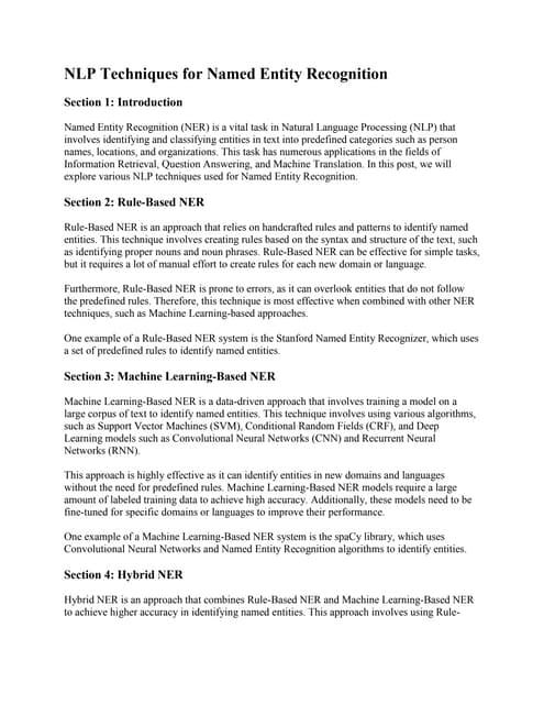 NAMED ENTITY RECOGNITION | PPTX