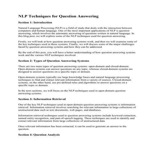 Nlp Techniques For Question Answering Docx Free Download