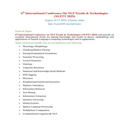 Call for Papers - 6th International Conference on NLP Trends ...