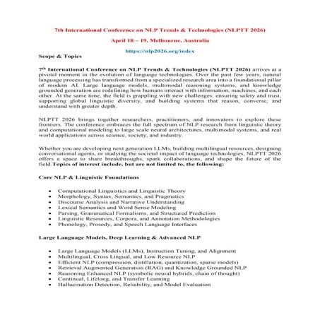 6th International Conference on NLP & Text Mining (NLTM 2026) | PDF