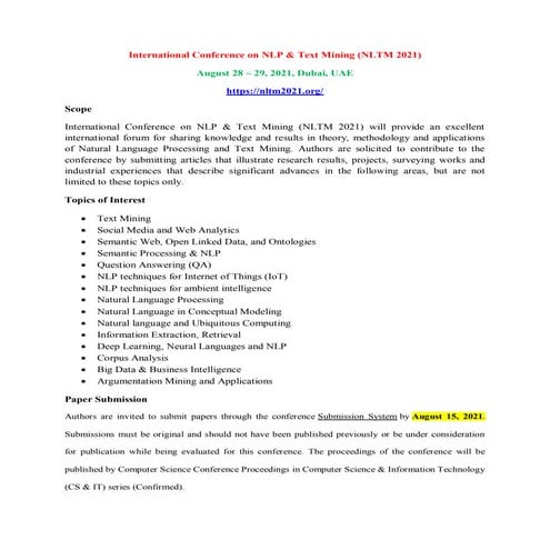6th International Conference on NLP & Text Mining (NLTM 2026) | PDF
