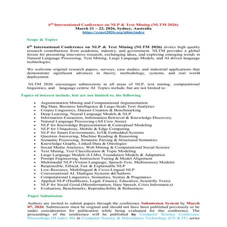 6th International Conference on NLP & Text Mining (NLTM 2026) | PDF