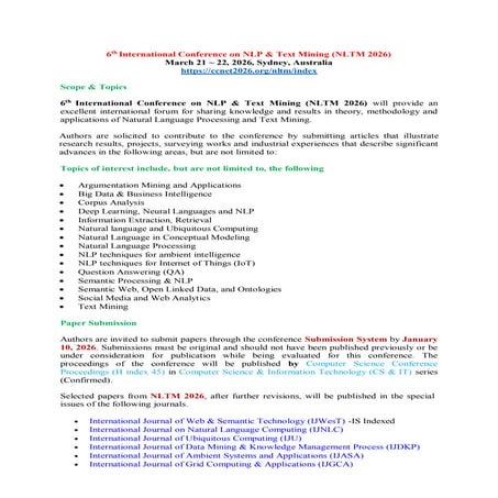 6th International Conference on NLP & Text Mining (NLTM 2026) | PDF