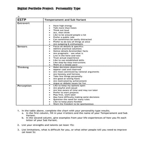 Personality type profile | DOCX