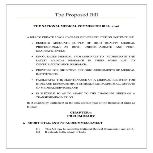 National Medical Commission Bill 2016 - Final Draft | PDF