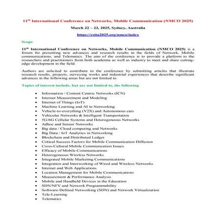 Call For Papers-12th International Conference on Networks, Mobile ...