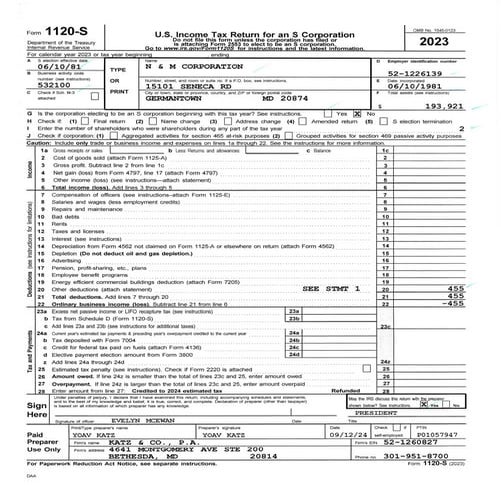 N & M Corporation - 1120-S - 2023.P Tax InfoDF | PDF