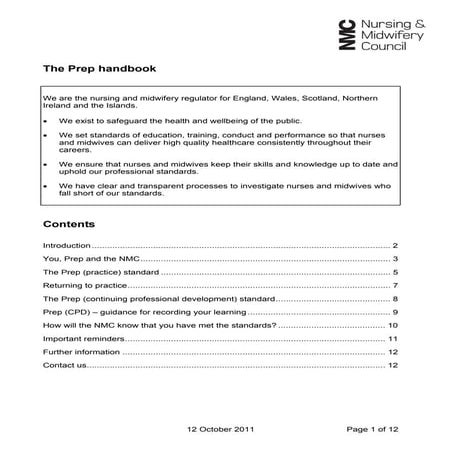 NMC handbook on Prep Requirements | PDF