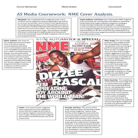 AS Media Coursework: NME Cover Analysis. | DOCX