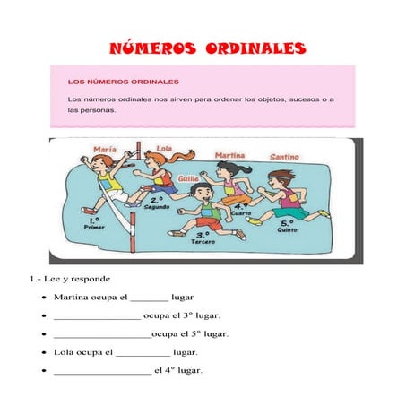 Ficha De Carrera De Numeros Ordinales