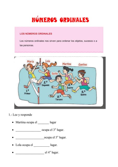 Prueba de numeros ordinales 1 basico | PDF