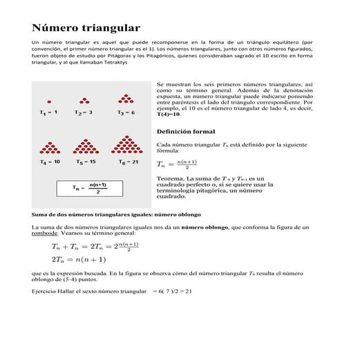Hoja De Trabajo De Números Triangulares