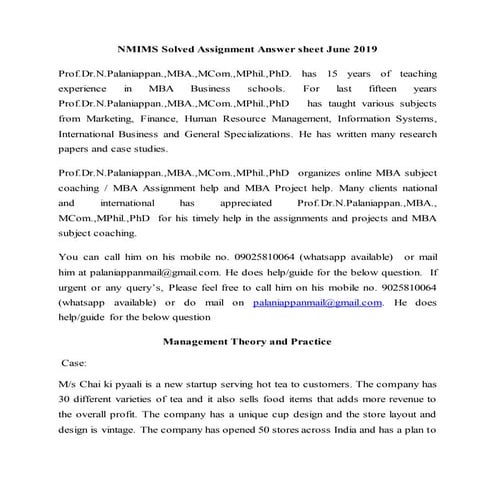 NMIMS Solved Assignment Answer Sheet June 2019 | DOCX