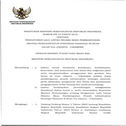 Permenhub Nomor PM 18 Tahun 2018 | PDF