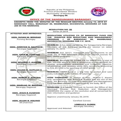 BRGY. 6 RESOLUTION NO. 30 Series of 2019 BARANGAY PEACE AND ORDER ...
