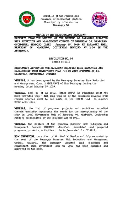 BRGY. 6 RESOLUTION NO. 30 Series of 2019 BARANGAY PEACE AND ORDER ...