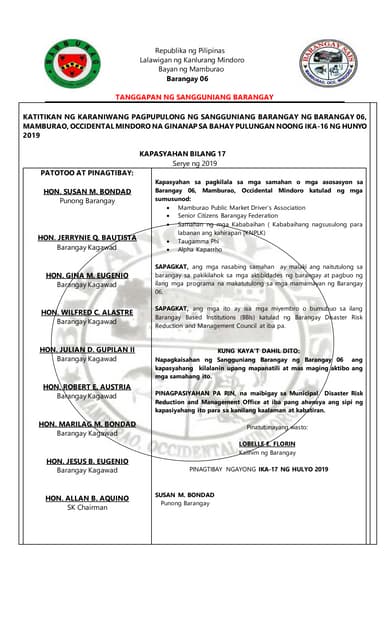 BRGY. 6 RESOLUTION NO. 30 Series of 2019 BARANGAY PEACE AND ORDER ...