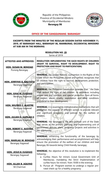 BRGY. 6 RESOLUTION NO. 30 Series of 2019 BARANGAY PEACE AND ORDER ...