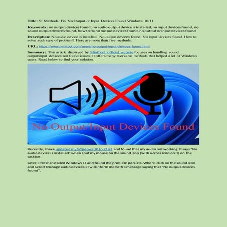 No Output Input Devices Found Pdf 6635