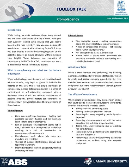 Complacency part 8 | PDF