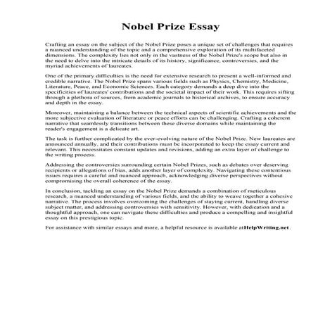 Nobel Prize Essay. California State University Chico | PDF