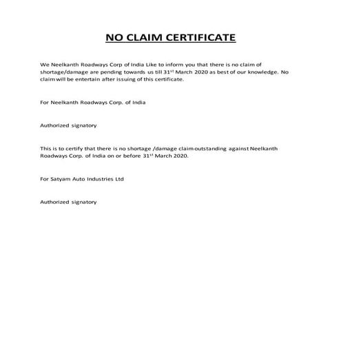 No claim certificate | DOC