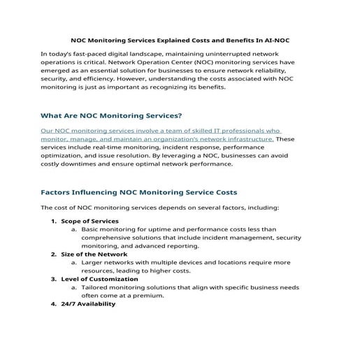 Understanding NOC Monitoring Services with Costs and Benefits in AI-NOC ...