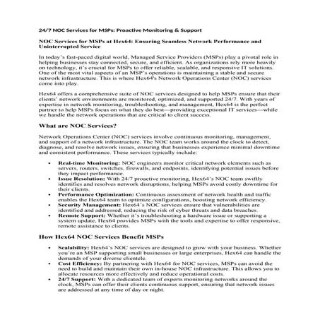 24/7 NOC Services for MSPs: Proactive Monitoring & Support | PDF