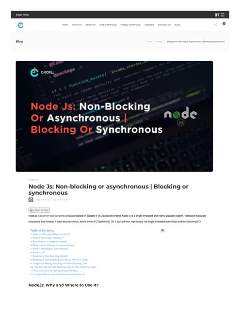 Node Js Non Blocking Or Asynchronous Blocking Or Synchronous Pdf