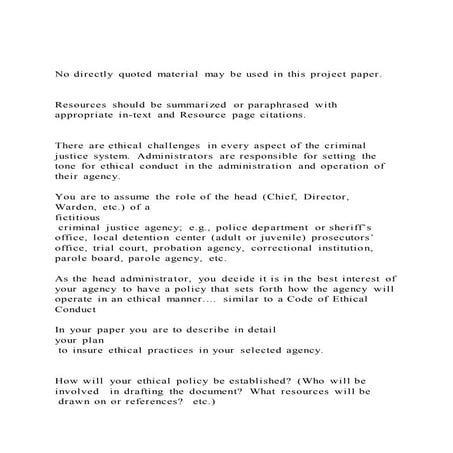 No directly quoted material may be used in this project paper. | PDF