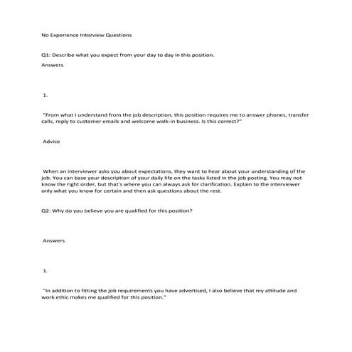 No experience interviwe qs | PDF