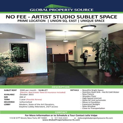 NO FEE - ARTIST STUDIO SUBLET SPACE - 200 SF PRIME LOCATION | UNION SQ ...