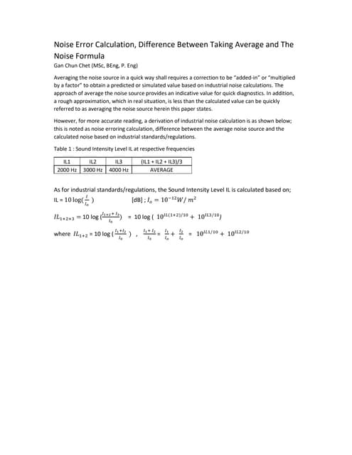 Noise Error Calculation Averaging And Industrial Standards Formula Pdf