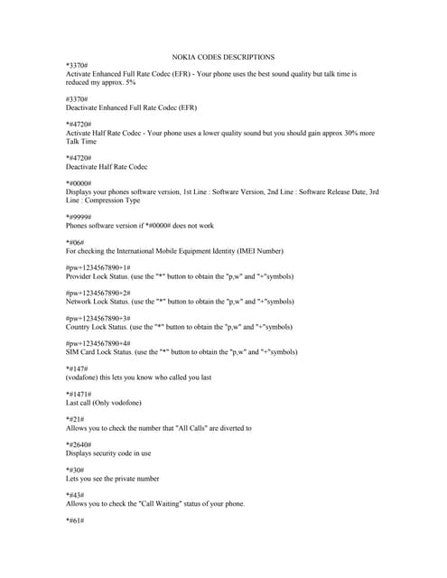 All nokia master codes