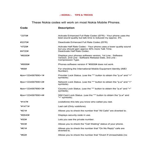 All nokia master codes | RTF