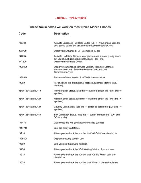 All nokia master codes | RTF