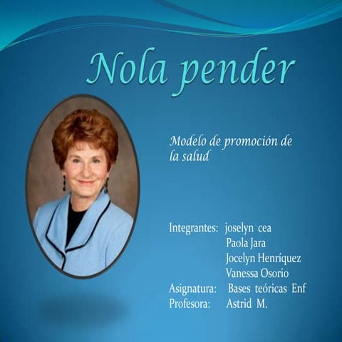 NOLA J. PENDER Modelo de promoción de la salud | PPTX