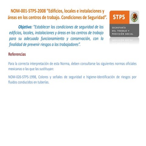 NORMA Oficial Mexicana NOM-001-STPS-2008, Edificios, locales ...