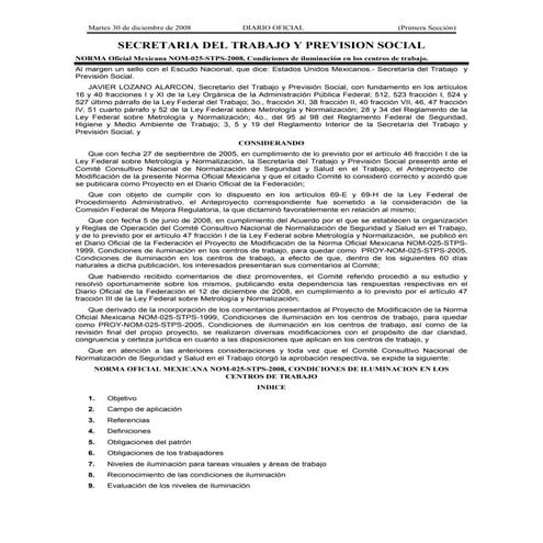 NORMA Oficial Mexicana NOM-025-STPS-2008, Condiciones de iluminación en ...