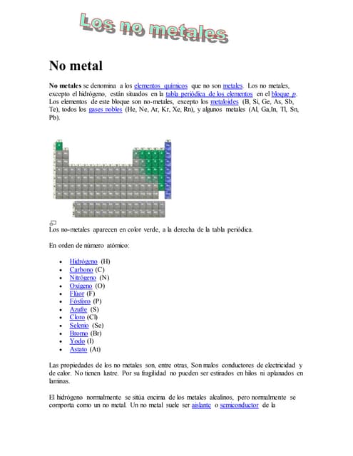 Clasificacion de los metales y no metales | PPT