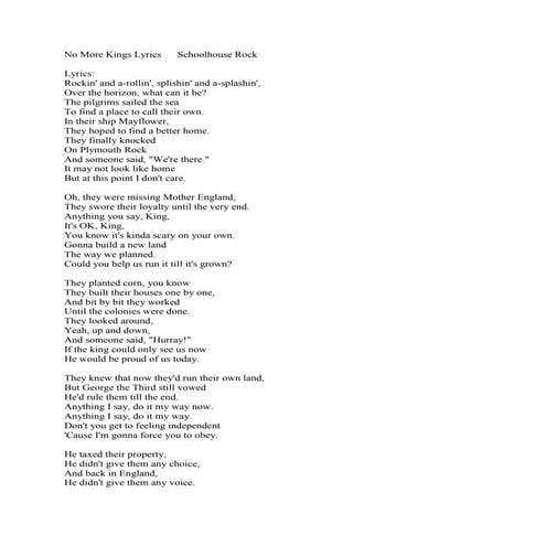No more kings lyrics schoolhouse rock | DOCX