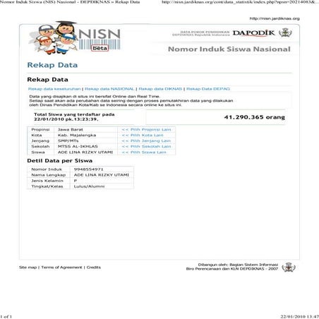 Nomor Induk Siswa (Nis) Nas | PDF