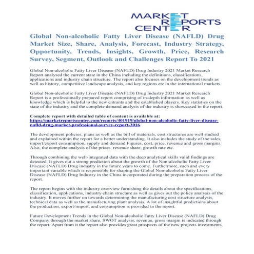 Non-alcoholic Fatty Liver Disease (NAFLD) Drug Market Analysis To 2021 ...
