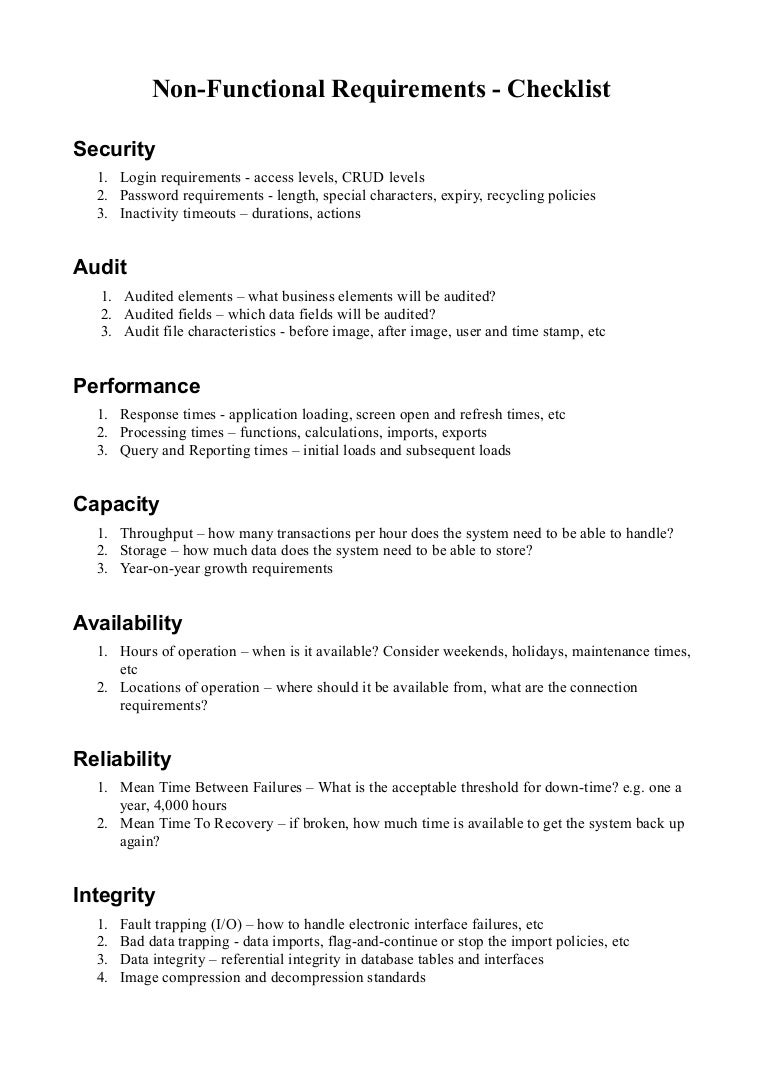 Non Functional Requirements Checklist non-functional-requirements-checklist