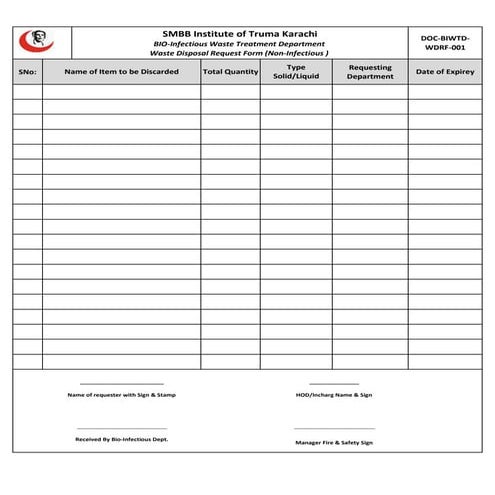 Non infectious waste disposal form | PDF
