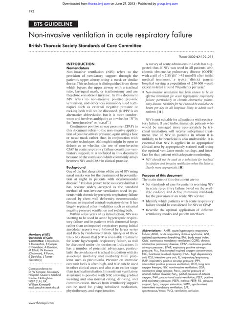 Non-Invasive Ventilation | PPTX | Lung and Respiratory Health | Diseases and Conditions